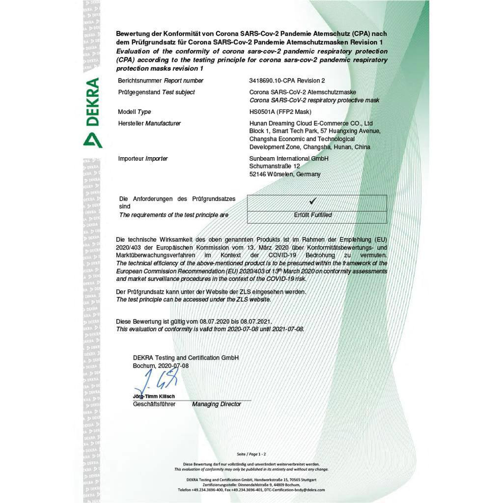 Hygisun Atemschutzmaske HS0501A FFP2 CE 2797 - 20 Stück jetzt online ...